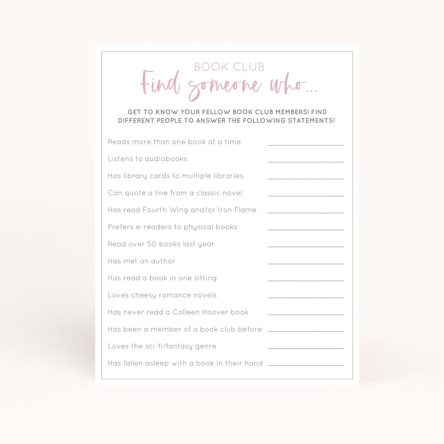 Book Club Find Someone Who Game Printable – awdesignsprintables