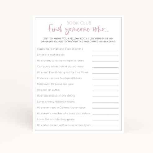 Book Club Find Someone Who Game Printable – awdesignsprintables
