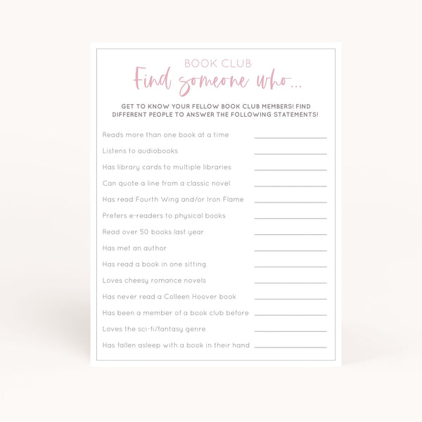 Book Club Find Someone Who Game Printable – awdesignsprintables
