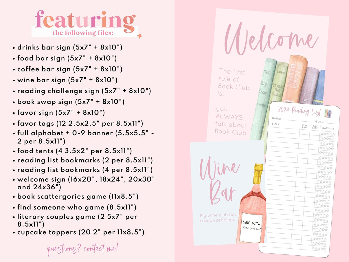 Book Club Party Printable Package – awdesignsprintables