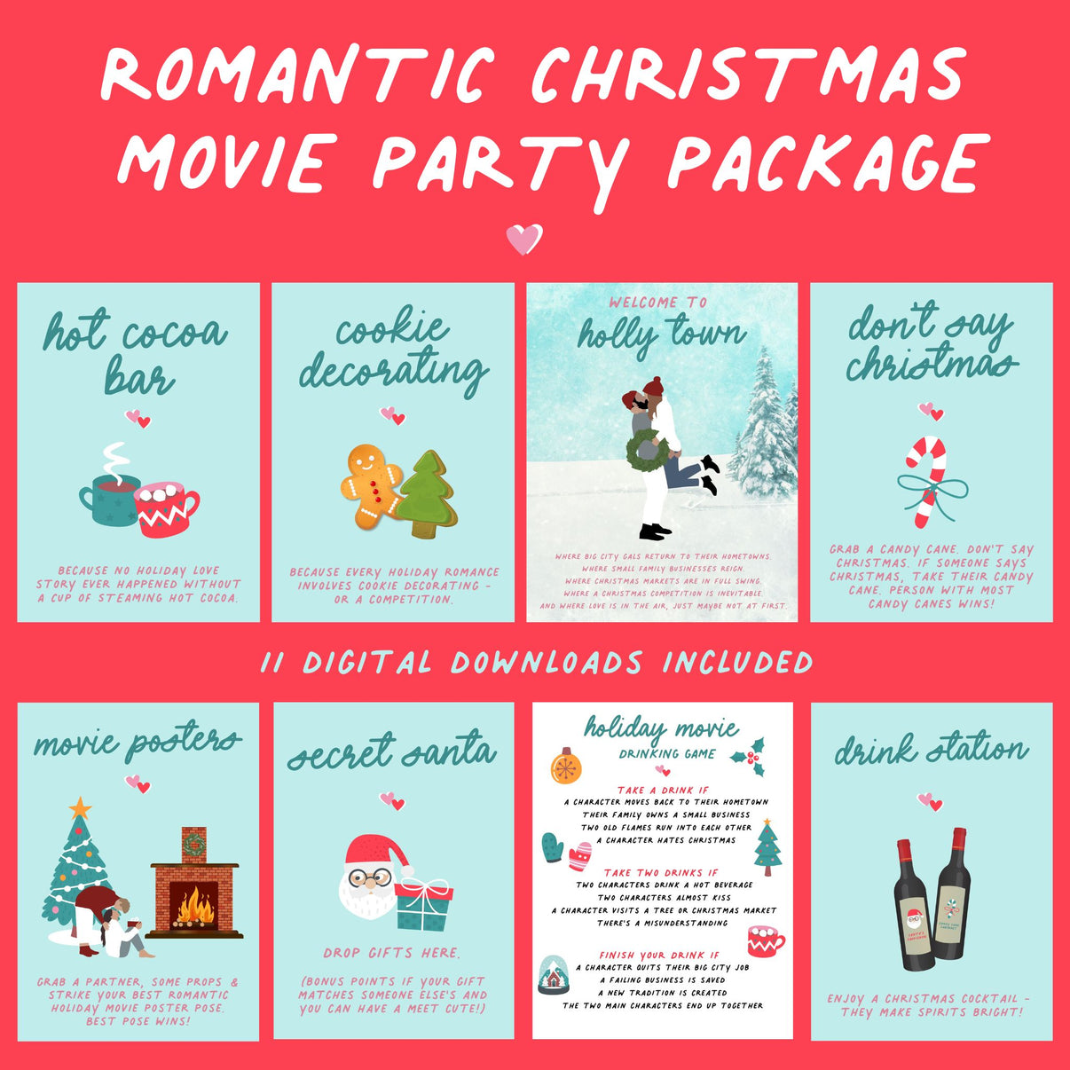 Romantic Christmas Movie Party Printable Package – awdesignsprintables