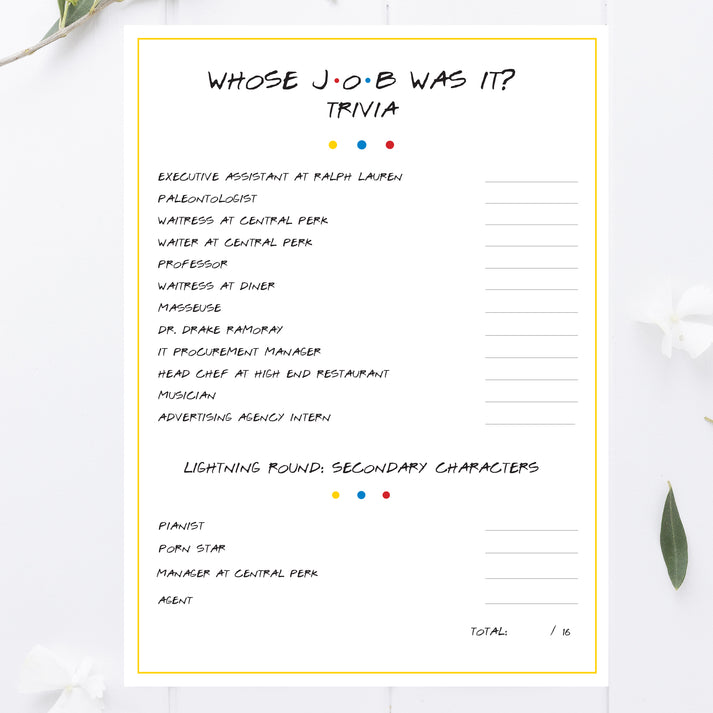Friends Graduation Party Whose Job was It Trivia Game Printable ...