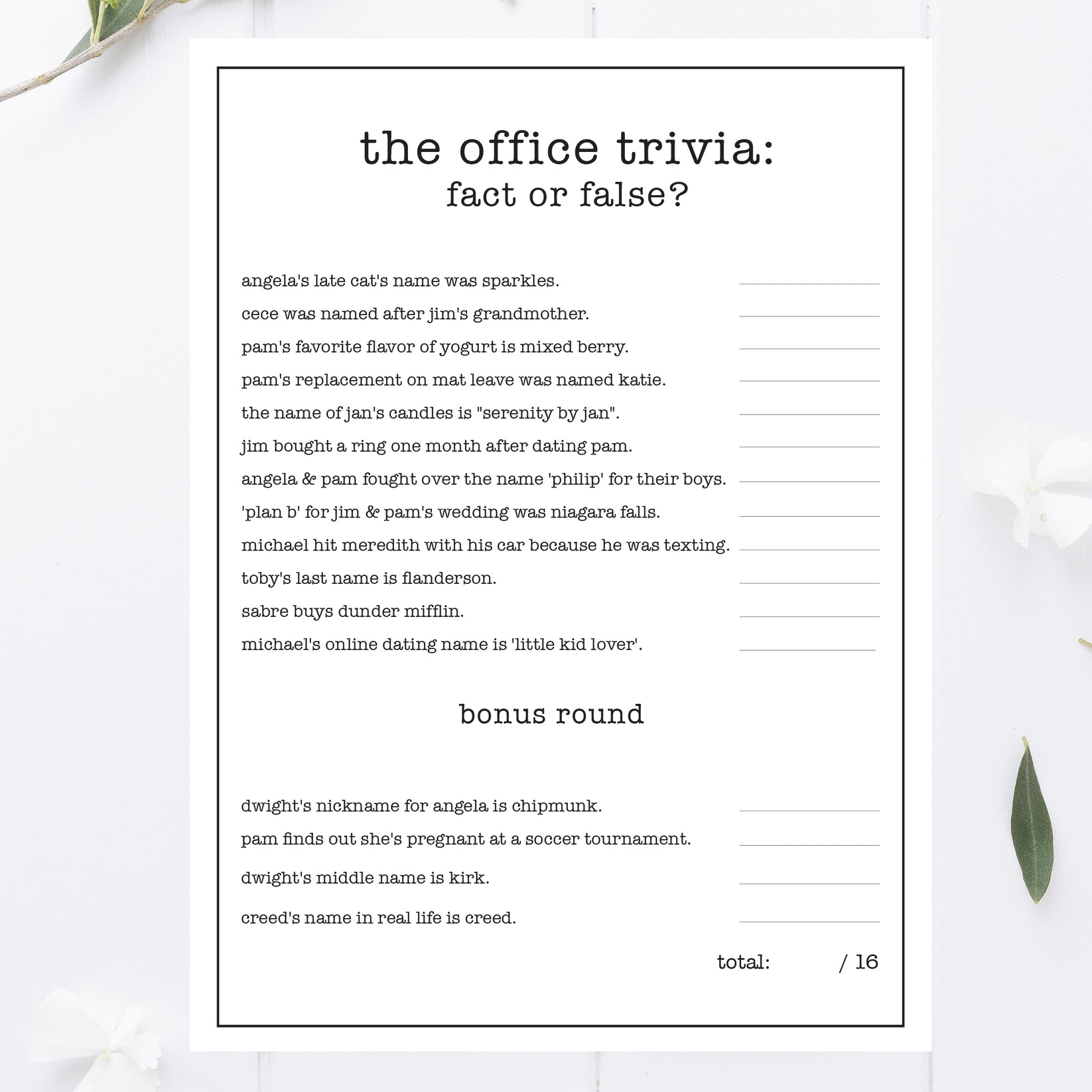 Office Party Trivia Game Printable – awdesignsprintables